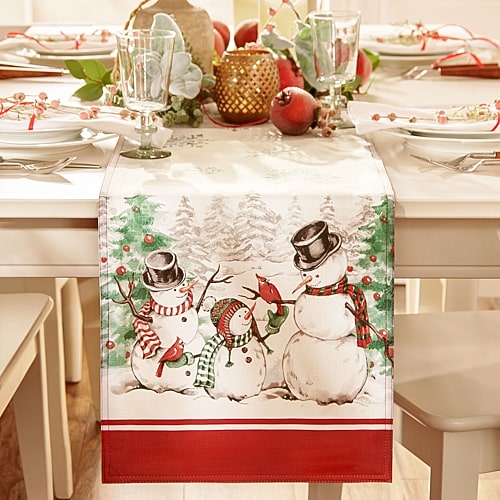 Snowman Winterland Holiday Snowflake Table Runner - Multi