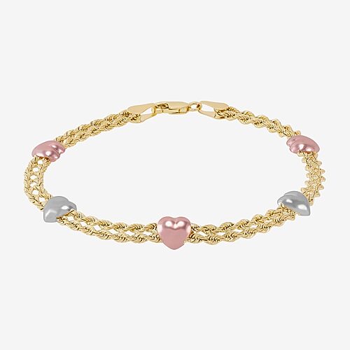 Click here for Womens 10K Tri-Color Gold 7.5 Inch Hollow Rope Cha... prices