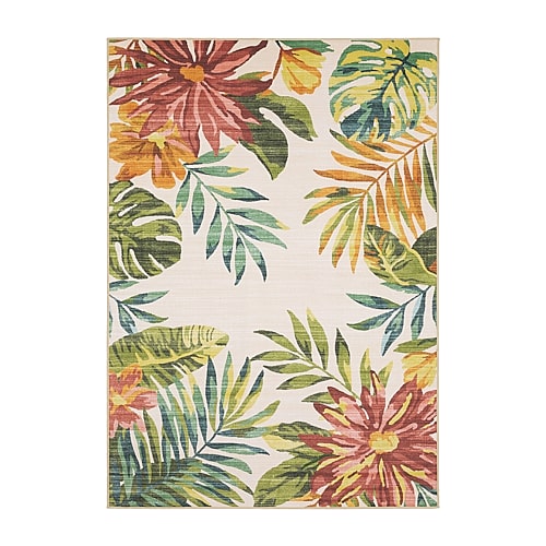 Covington Home Florentina Tropical Floral 42X66 Indoor Outdoor Rectangular Runner  One Size  Beige