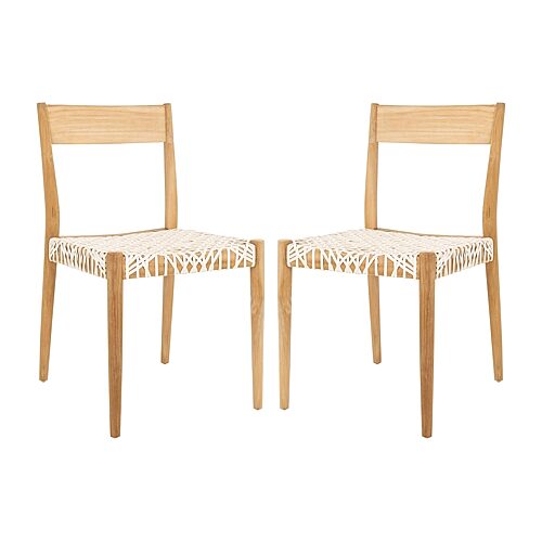 Pranit Dining Chair with Woven Leather Seat - Set of 2  One Size  White