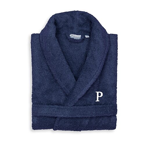 Linum Home 100 Turkish Cotton Personalized Terry Bath Robe - Navy - P