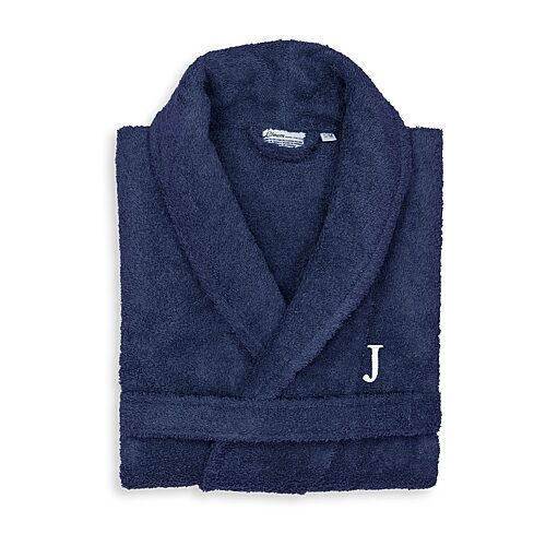 Linum Home 100 Turkish Cotton Personalized Terry Bath Robe - Navy - J