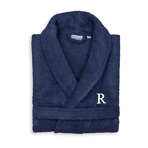 Linum Home 100 Turkish Cotton Personalized Terry Bath Robe - Navy - R