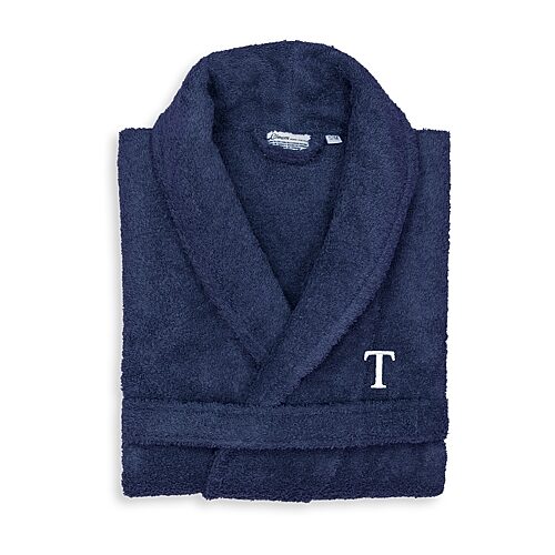 Linum Home 100 Turkish Cotton Personalized Terry Bath Robe - Navy - T