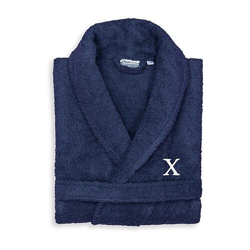 Linum Home 100 Turkish Cotton Personalized Terry Bath Robe - Navy - X
