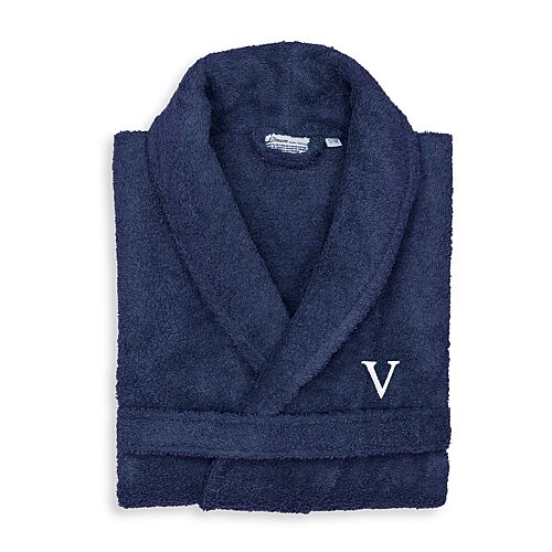 Linum Home 100 Turkish Cotton Personalized Terry Bath Robe - Navy - V