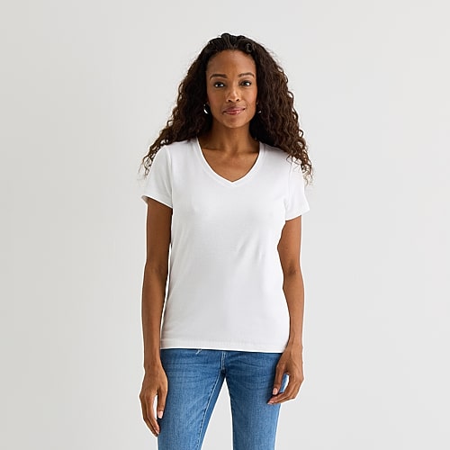 Click here for St. Johns Bay Womens V Neck Short Sleeve T-Shirt... prices