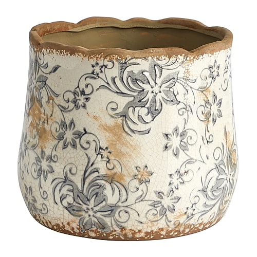 Nearly Natural 7 Tuscan Ceramic Gray Scroll Planter