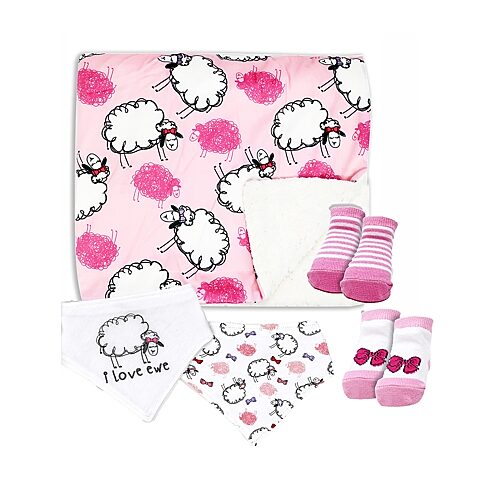 Click here for Baby Mode Baby Girls Minky Blanket  Bibs and Socks... prices