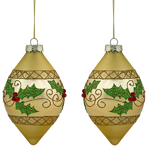 Click here for Northlight 5 Golden Glitter Holly Finial Glass Chr... prices