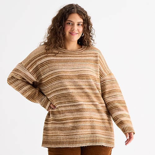 Click here for a.n.a Womens Plus Crew Neck Long Sleeve Striped Pu... prices