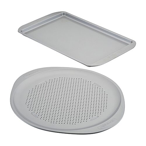 Farberware Nonstick Bakeware Perforated Pizza Pan and Baking Sheet Set  2-Piece  Light Gray - Gray