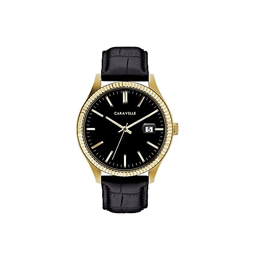 Click here for Caravelle Designed By Bulova Mens Black Leather St... prices