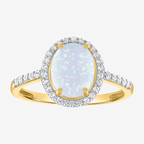 Click here for Womens Lab Created White Opal 10K Gold Cocktail Ri... prices