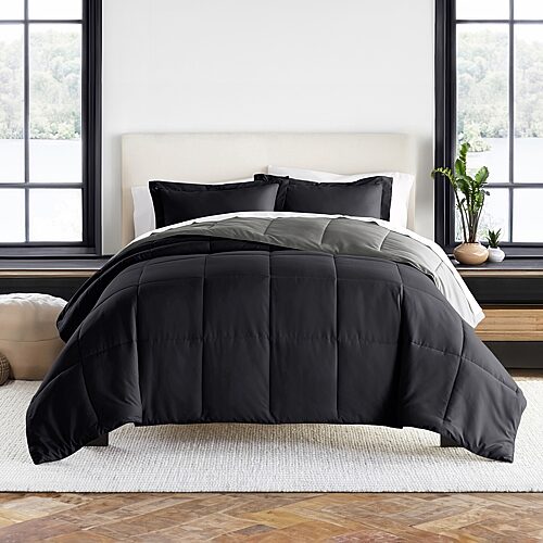 ienjoy Home All Season Lightweight Down Alternative Reversible 3-Pc. Comforter Set  Full/Queen - Black  Fog