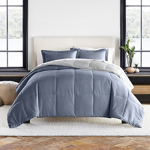 ienjoy Home All Season Lightweight Down Alternative Reversible 3-Pc. Comforter Set  Full/Queen - Stone  Light Gray