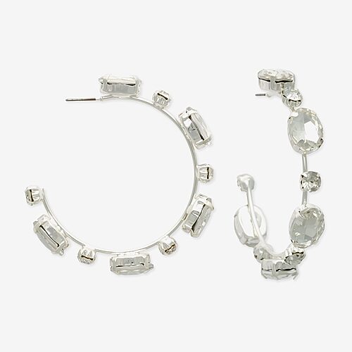 Click here for Bijoux Bar Silver Tone Womens Glass 60mm Hoop Earr... prices