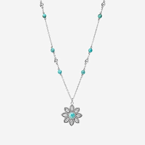Click here for Womens Enhanced Blue Turquoise Sterling Silver Flo... prices