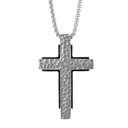 Click here for Mens White Diamond Stainless Steel Cross 24 Inch P... prices