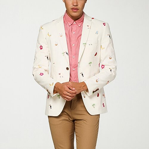 Opposuits Tropical Embroidered Mens Slim Fit Blazer  44 Regular  Beige