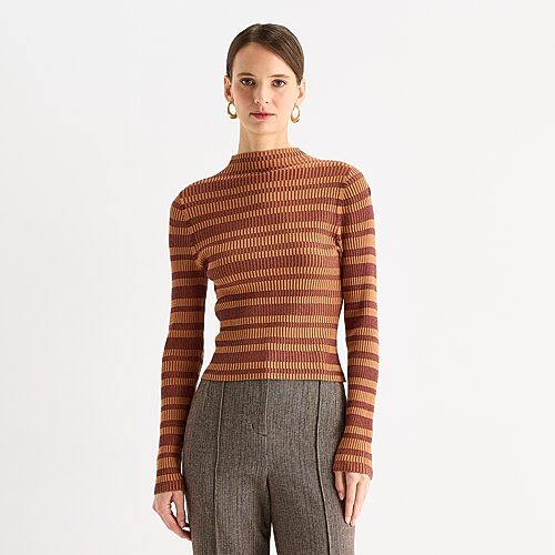 Click here for Worthington Womens Mock Neck Long Sleeve Striped P... prices