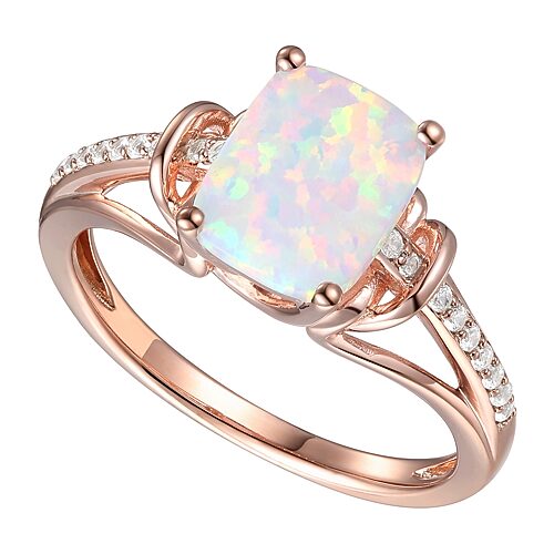 Click here for Womens Lab Created White Opal 14K Rose Gold Over S... prices