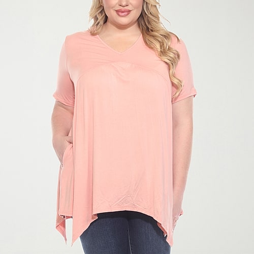 Click here for White Mark Plus Size Short Sleeve Shirred Front Kn... prices