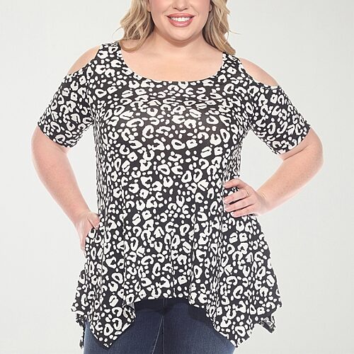 Click here for White Mark Plus Size Cold Shoulder Leopard Print S... prices
