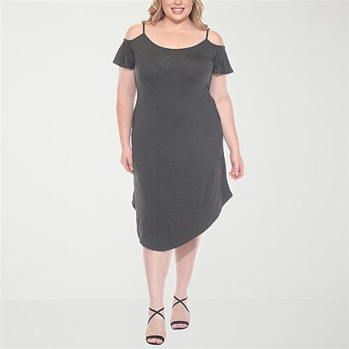 Click here for White Mark Plus Size Casual Scoop Neck Flutter Sle... prices