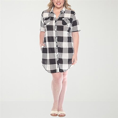 Click here for White Mark Plus Size Short Sleeve Plaid Button-Dow... prices