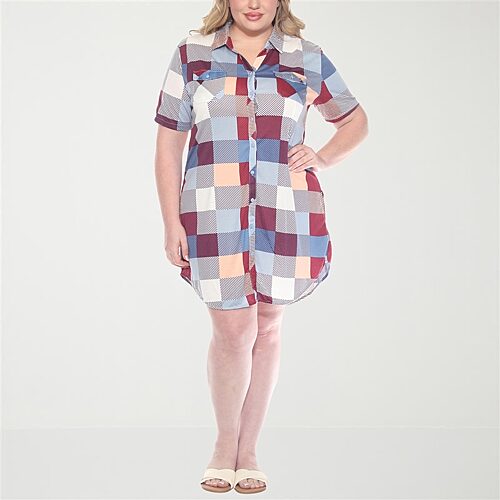 Click here for White Mark Plus Size Short Sleeve Plaid Button-Dow... prices