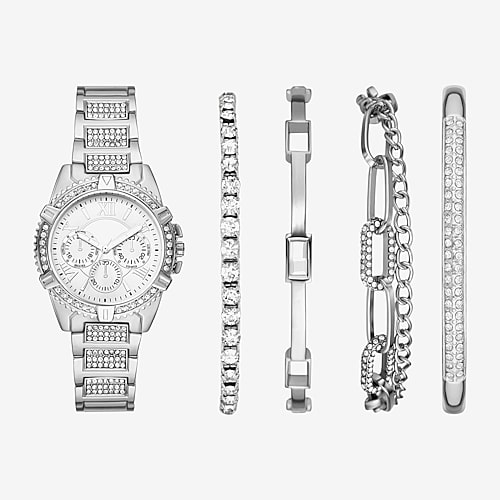 Click here for Ladies Boxed Sets Womens Crystal Accent Silver Ton... prices