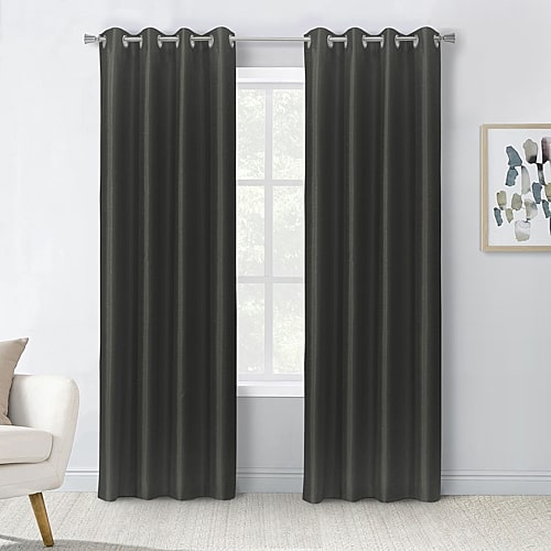 Thermaplus 100 Polyester Glacier Balance Temperature Solid Faux Silk Blackout Grommet Curtain Panel - Black
