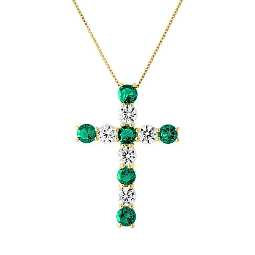 Click here for Womens Lab Created Green Emerald 10K Gold Cross 18... prices
