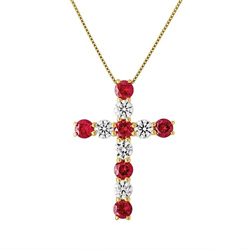 Click here for Womens Lab Created Red Ruby 10K Gold Cross 18 Inch... prices