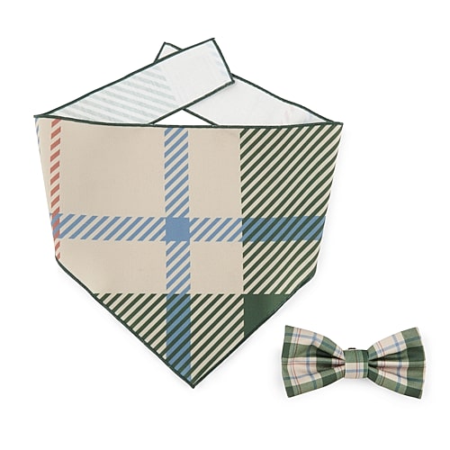 Click here for Paw & Tail Large Dog Plaid Bandana Bowtie Set  One... prices