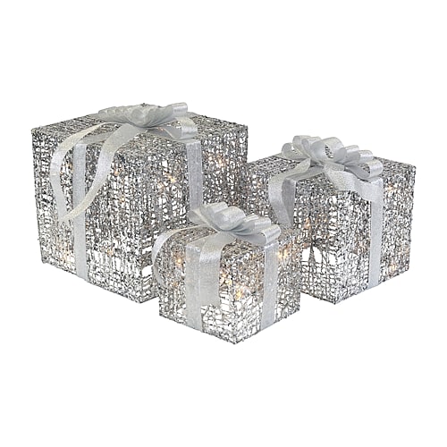 Click here for Northlight Set Of 3 Led Lighted Silver Glitter Thr... prices