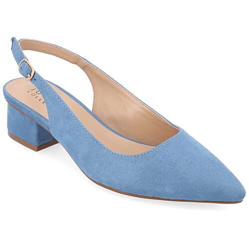 Journee Collection Sylvia Womens Pointed Closed Toe Block Heel Pumps  6 1/2 Medium  Blue