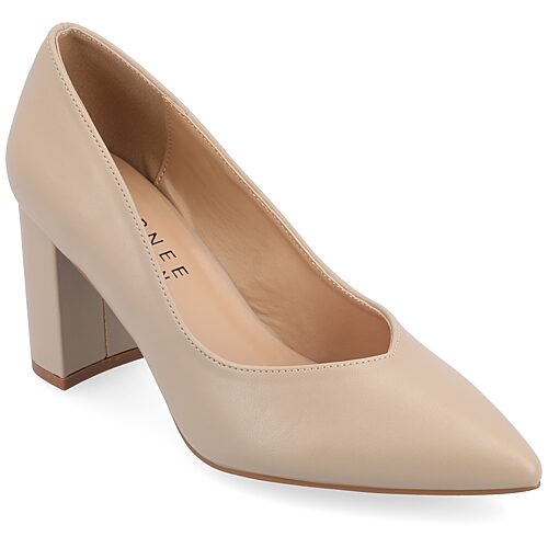 Journee Collection Womens Simonne Block Heel Pointed Toe Pumps - Wheat