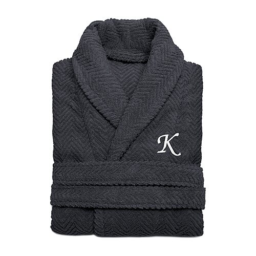 Linum Home 100 Turkish Cotton Personalized Unisex Herringbone Bath Robe - K
