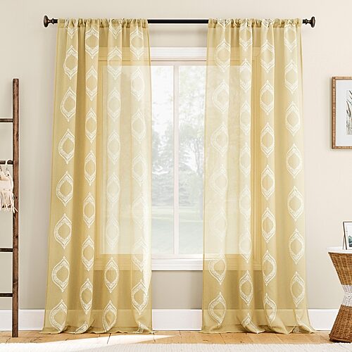Click here for Rivalie Embroidered Medallion Sheer Rod Pocket Cur... prices