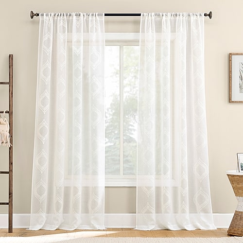 Click here for Rivalie Embroidered Medallion Sheer Rod Pocket Cur... prices