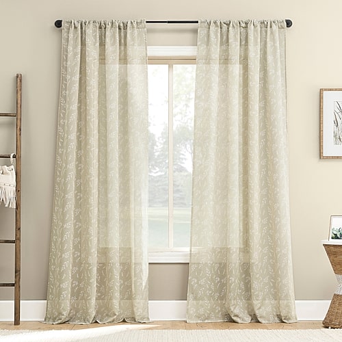 No 918 Briarwood Delicate Leaf Textured Rod Pocket Light-Filtering Single Curtain Panel  One Size  Beige