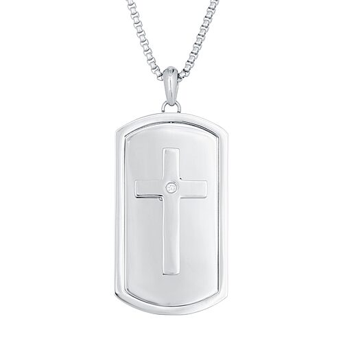 Click here for Mens White Cubic Zirconia Stainless Steel Cross Do... prices