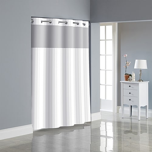 Click here for Hookless Satin Stripe Shower Curtain  One Size  Wh... prices
