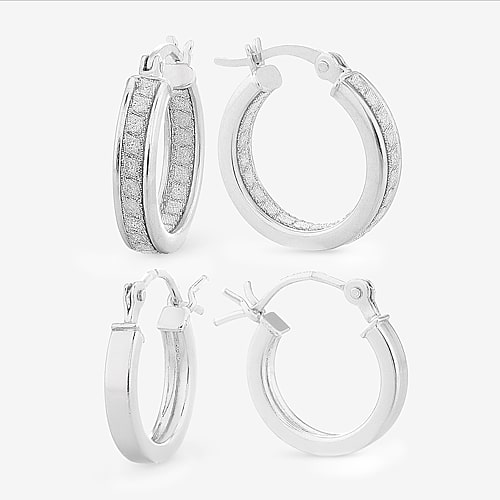 Click here for Sterling Silver Glitter and Polished Hoops 2 Piece... prices
