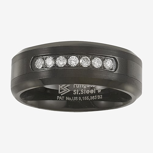 Click here for Mens 8MM 1/5 CT. Natural White Diamond Tungsten We... prices