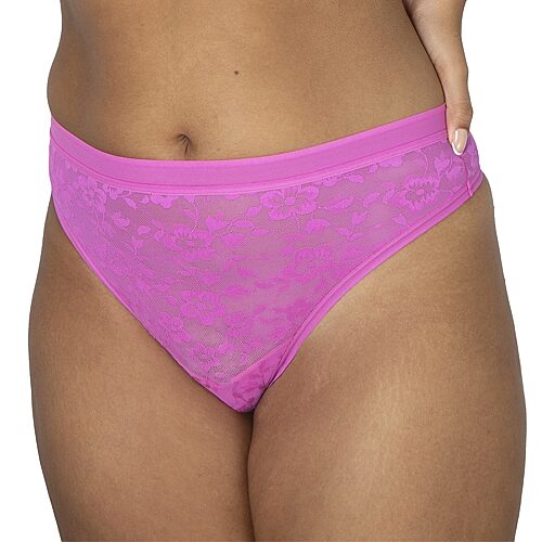 Click here for Curvy Couture No Show Lace High Cut Thong Panty -... prices