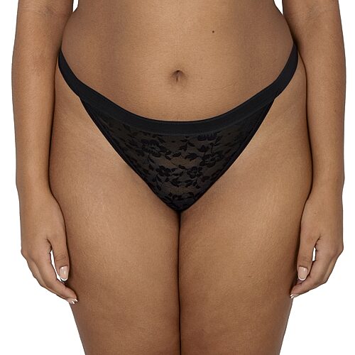 Curvy Couture No Show Lace G-String Thong Panty - 1383  Large  Black