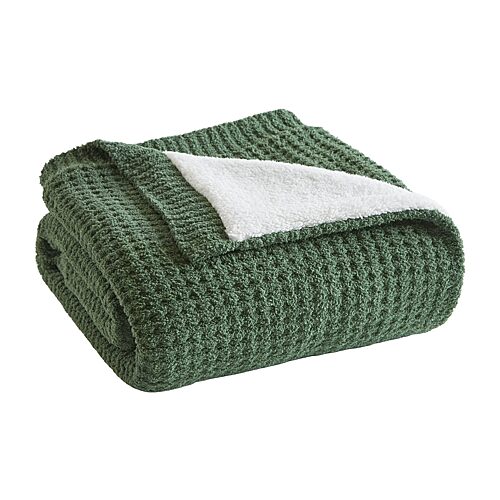 Madison Park Rowan Waffle Knit Chenille Throw  50 x 60 - Green